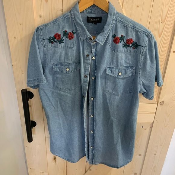 PacSun | Tops | Pacsun Rose Embroidered Jean Jacket | Poshmark